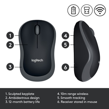Logitech langaton hiiri M185 (harmaa) - Gigantti verkkokauppa