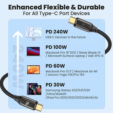 NÖRDIC 2m USB4 USB-C–C nylon punottu kaapeli PD3.1 240W pikalataus 40G ...