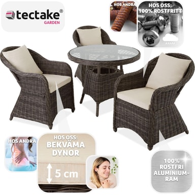 Rottinki-puutarhakalustesarja Zurich, jossa on 3 nojatuolia ja pöytä ...