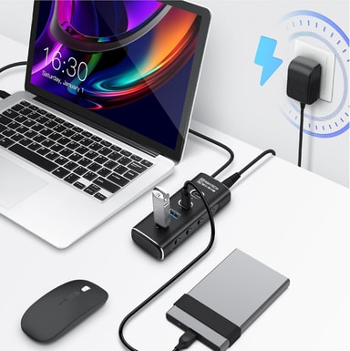 NÖRDIC 4-port Powered USB-C Hub 10Gbps with 2 USB-A & 2 USB-C Data ...